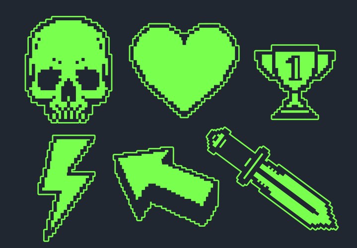 Video gaming green set sticker Royalty Free Vector Image