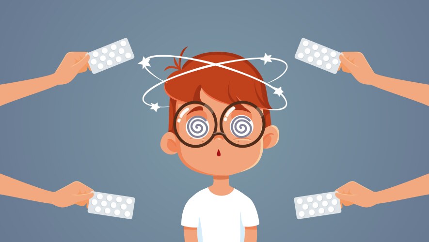 Dizzy child with vertigo symptoms cartoon Vector Image