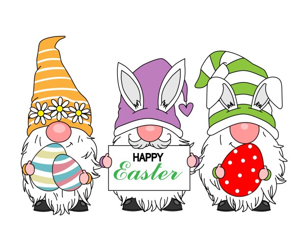 Three gnomes with blank sign Royalty Free Vector Image