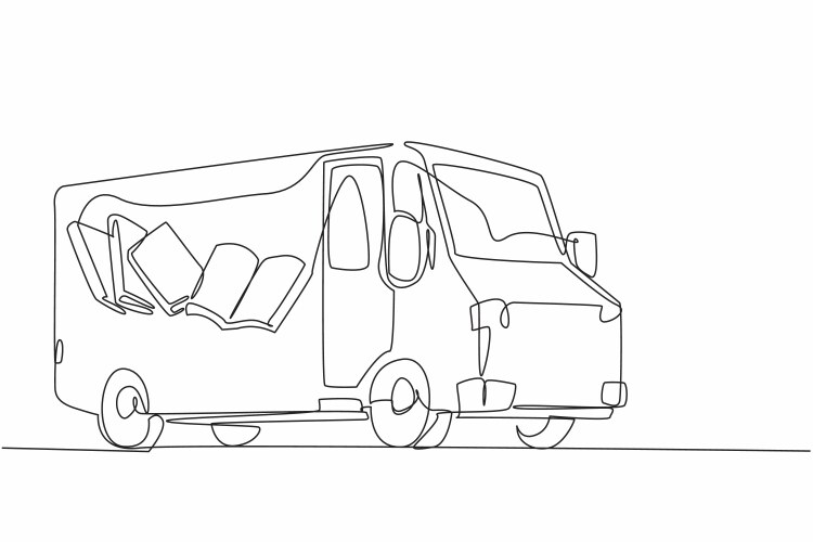 One line drawing of school bus single continuous Vector Image