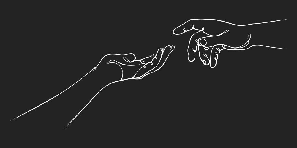 Two Hands Reaching Out One Contiguous Line Vector Image