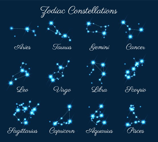 Zodiac Constellations - Glowing Night Sky Vector Image