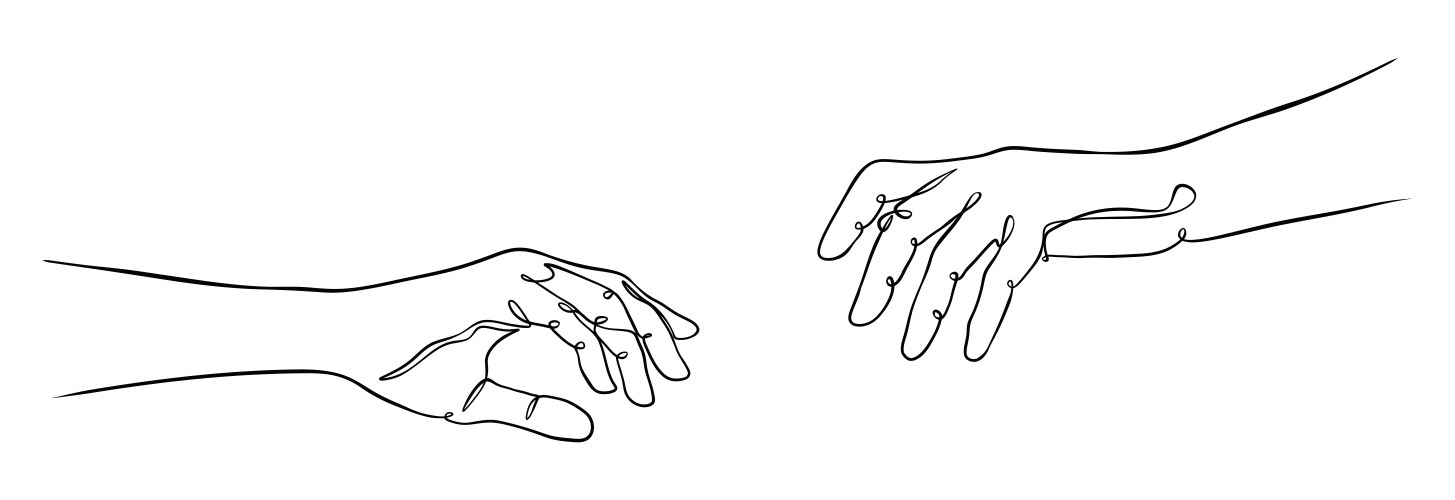 Two hands reaching out one contiguous line Vector Image