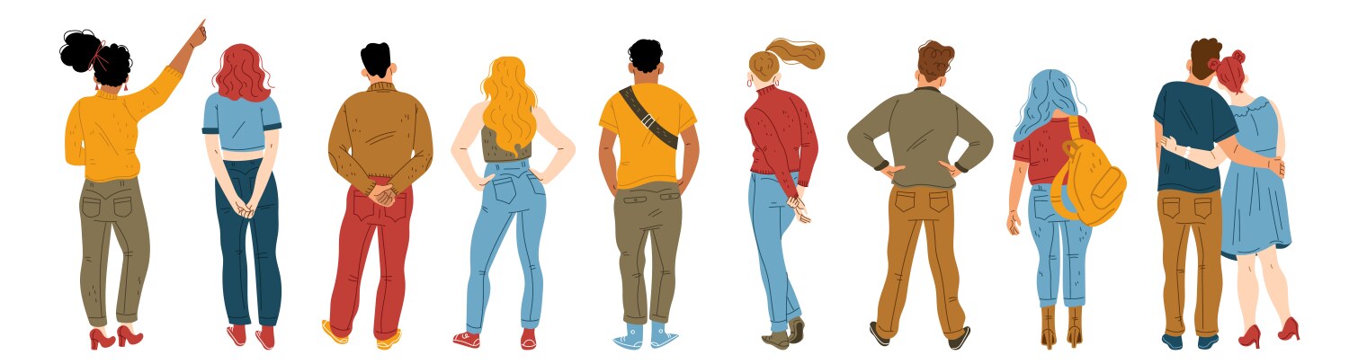 Crowd back view cartoon persons people group Vector Image