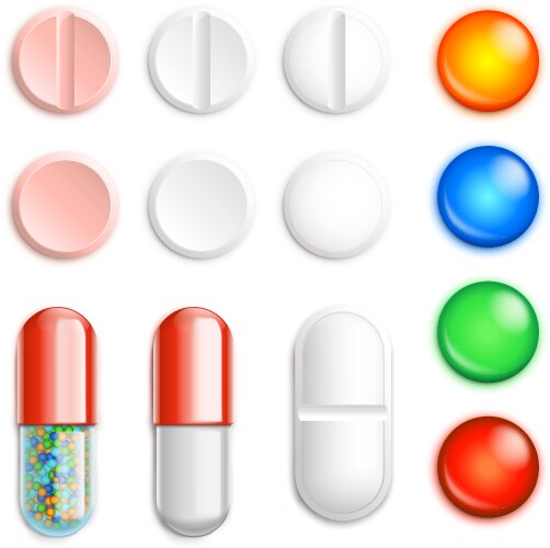 Two electric blue pills float in the darkness Vector Image