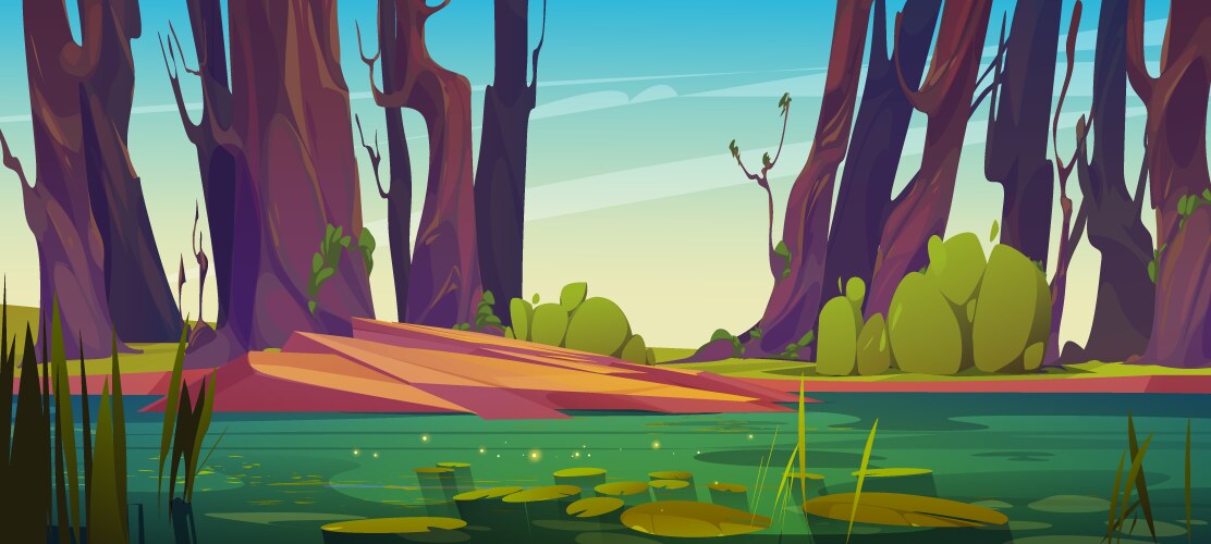 Dangerous swamp in summer green forest Royalty Free Vector