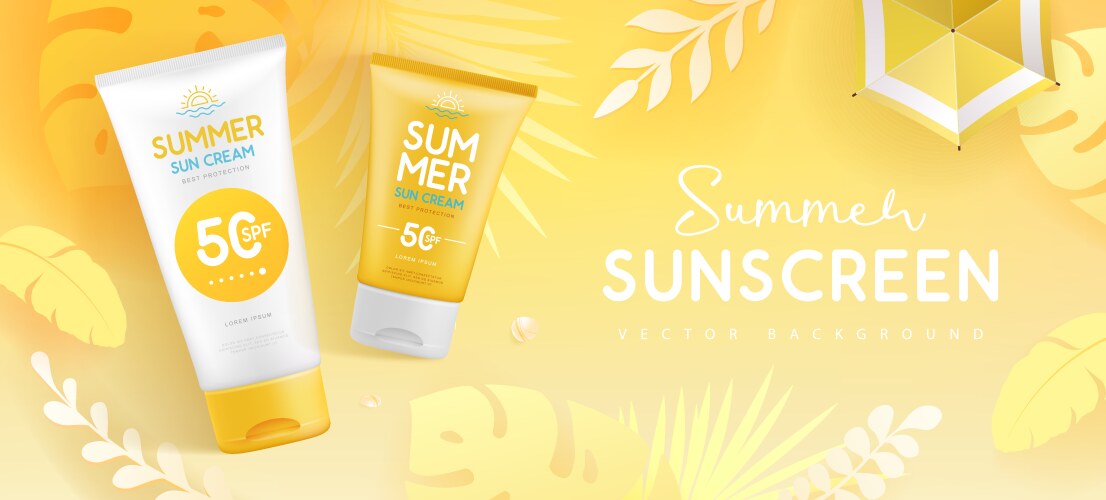 Summer background with 3d sunscreen tube Vector Image