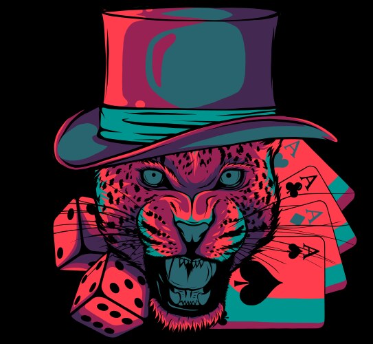 Leopard head with skull on black background Vector Image