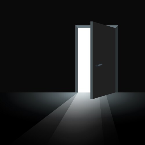 Open door with light icon in flat style dark room Vector Image