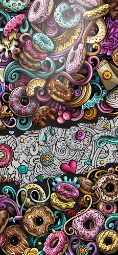 Donuts doodle cartoon funny banner Royalty Free Vector Image