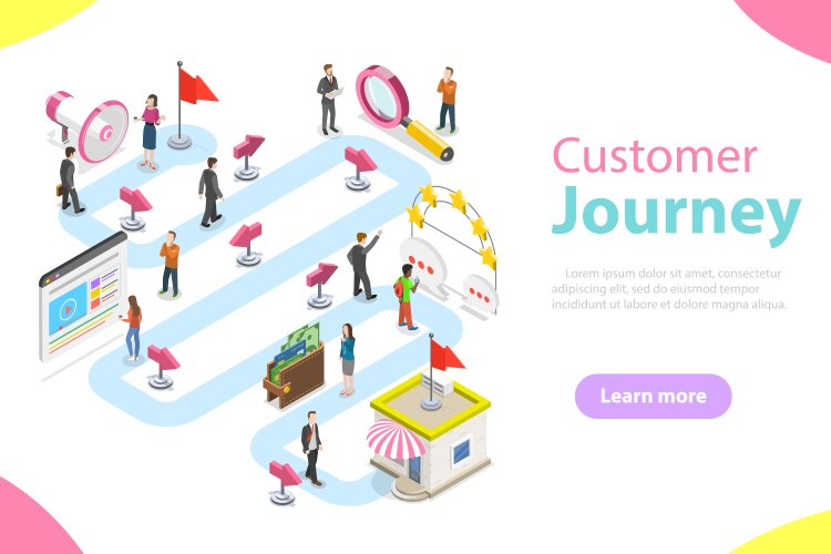 Isometric customer journey map customers process Vector Image