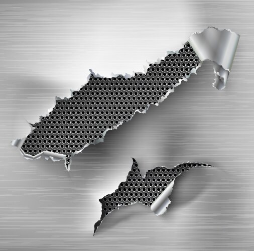Ragged hole torn in ripped steel on metal Vector Image
