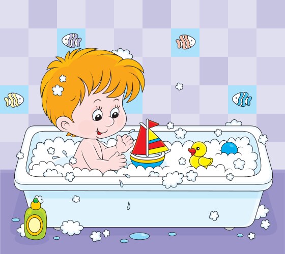 Cartoon little boy taking a bath Royalty Free Vector Image