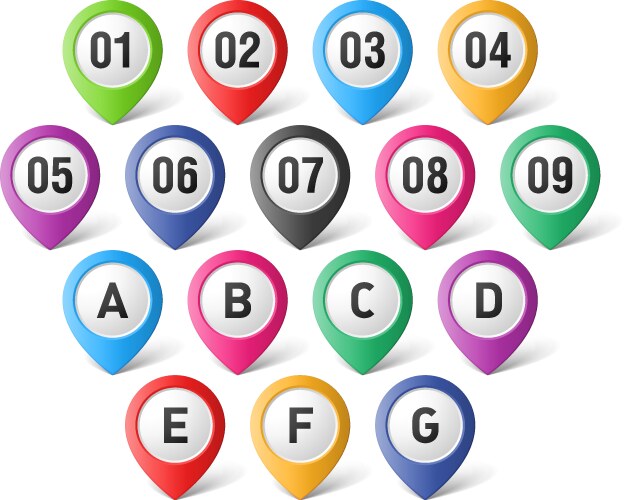 Flat map markers with numbers Royalty Free Vector Image
