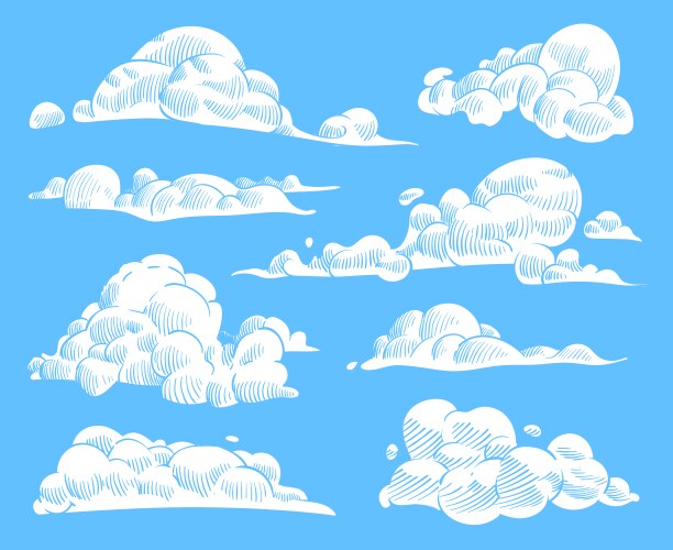 Hand drawn clouds pencil sketch sky cloudscape Vector Image
