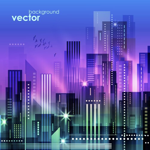 Night city skyline skyscraper with neon lights Vector Image