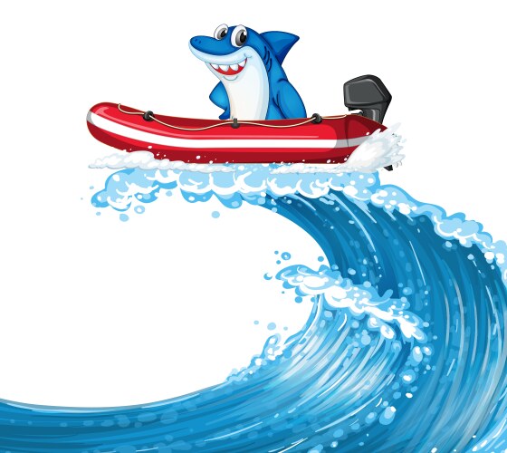 Shark on speed boat with ocean wave Royalty Free Vector