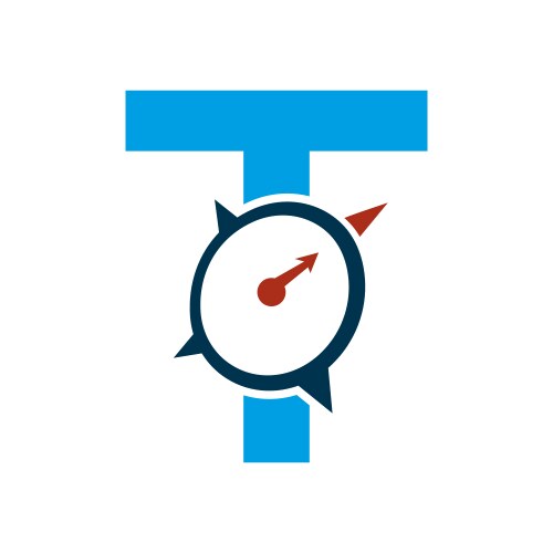 Compass logo on letter t alphabet navigator symbol