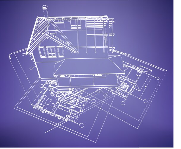 Wire-frame model a multi-storey building Vector Image