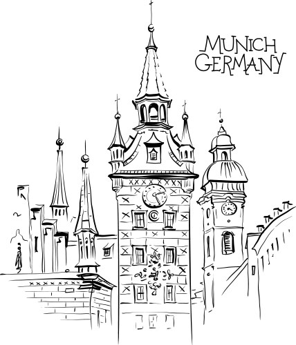 Munich skyline germany city buildings Royalty Free Vector