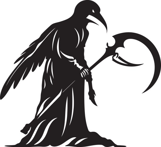 Grim guide scythe logo ravens reckoning crow Vector Image