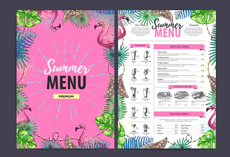 Restaurant summer menu design with tropic leaves Vector Image