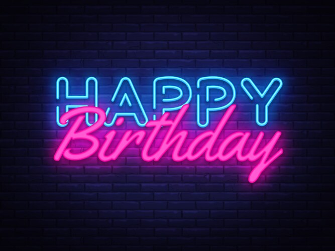 Happy birthday neon sign greeting card on dark Vector Image