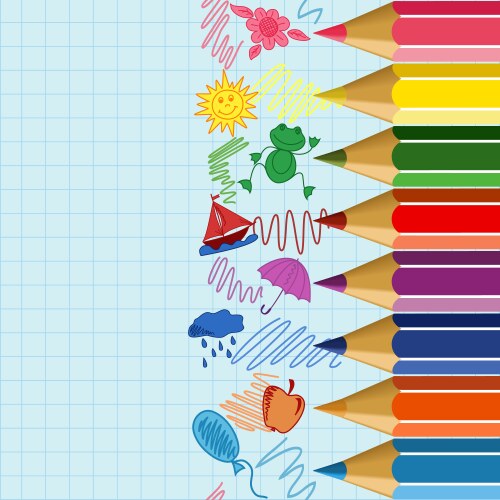 Colorful School Border - Pencil & Rainbow Vector Image
