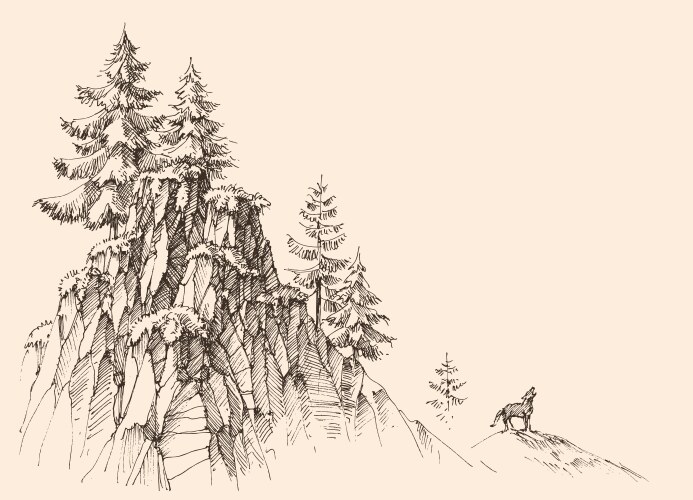 Mountains ranges hand drawing alpine landscape Vector Image