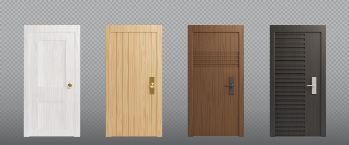 3d realistic wood front door inside modern house Vector Image