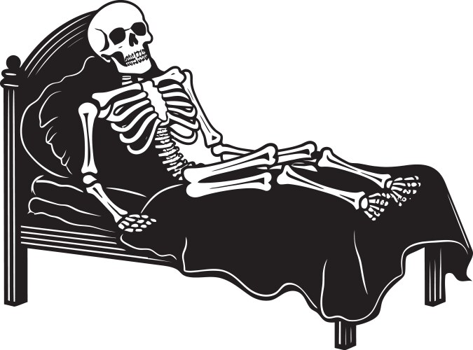 Spine chilling slumber skeleton on bed icon eerie Vector Image