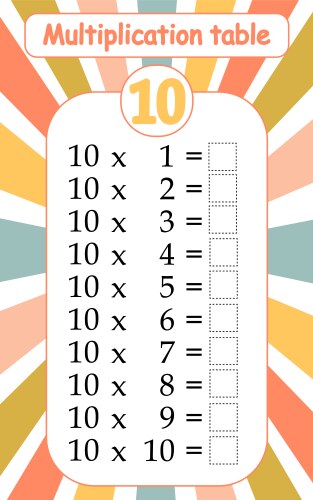 Multiplication table by 10 with a task to consolid
