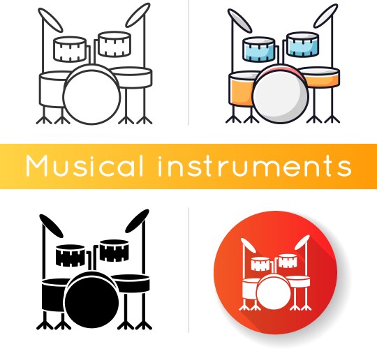 Drums icons set elements drum kit or digital Vector Image