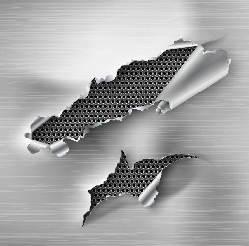 Ragged hole torn in ripped steel on metal Vector Image