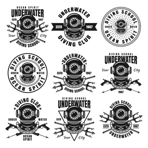 Scuba diving vintage labels spearfishing Vector Image