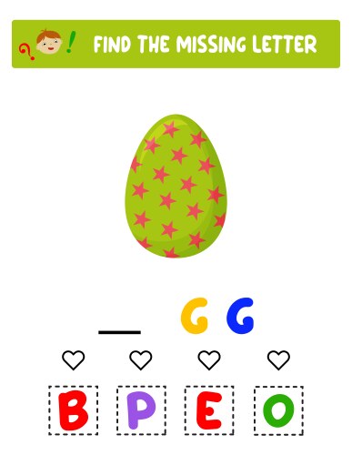 Find the missing letter easter eggs educational Vector Image