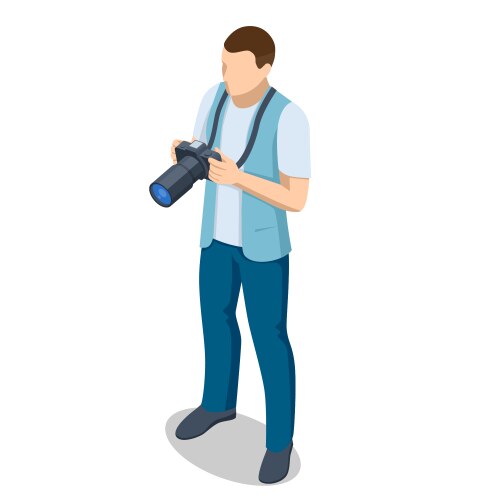 Isometric man photographer with dslr camera Vector Image