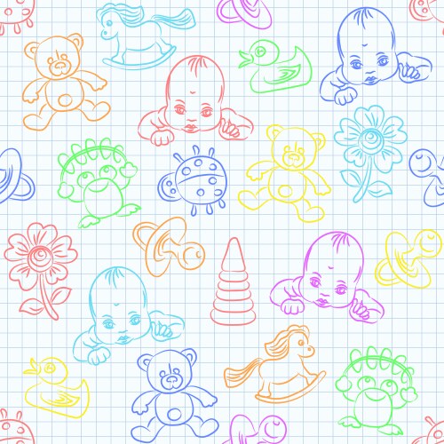 Cute Seamless Pattern Background With Cartoon Vector Image
