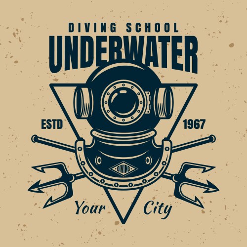 Underwater diving school vintage emblem Royalty Free Vector