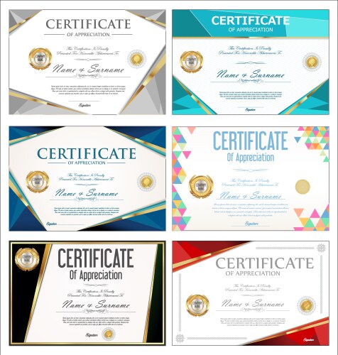 Collection colorful certificate Royalty Free Vector Image