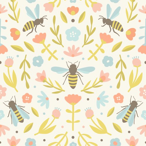 Flowers and bees color Royalty Free Vector Image