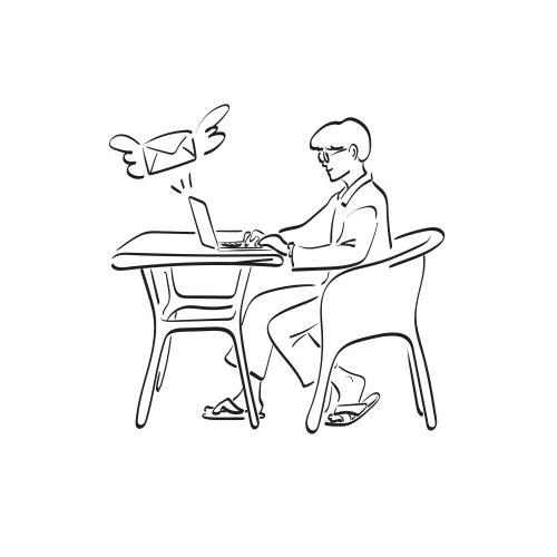 Cartoon man working and typing on laptop Vector Image