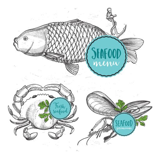 Restaurant menu set of seafood template design Vector Image