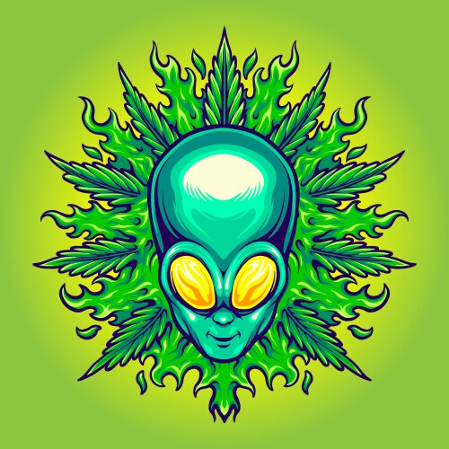 Weed alien cannabis mandala with fire Royalty Free Vector