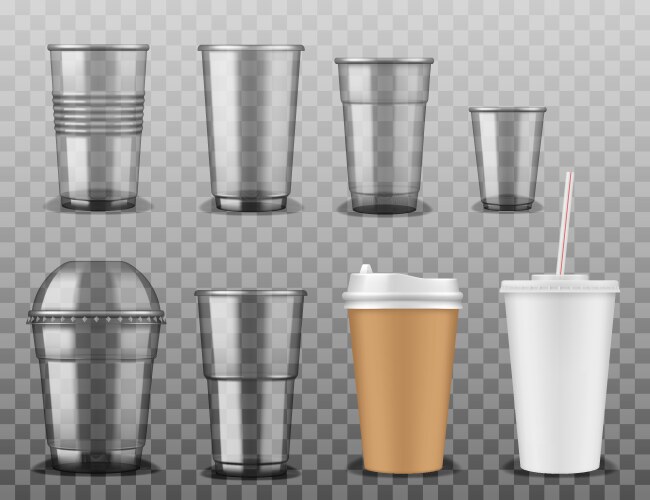 Realistic plastic cups mockup set Royalty Free Vector Image