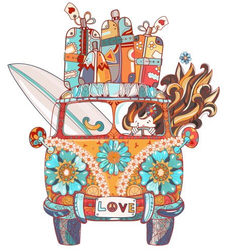 Summer time background with retro bus palms Vector Image