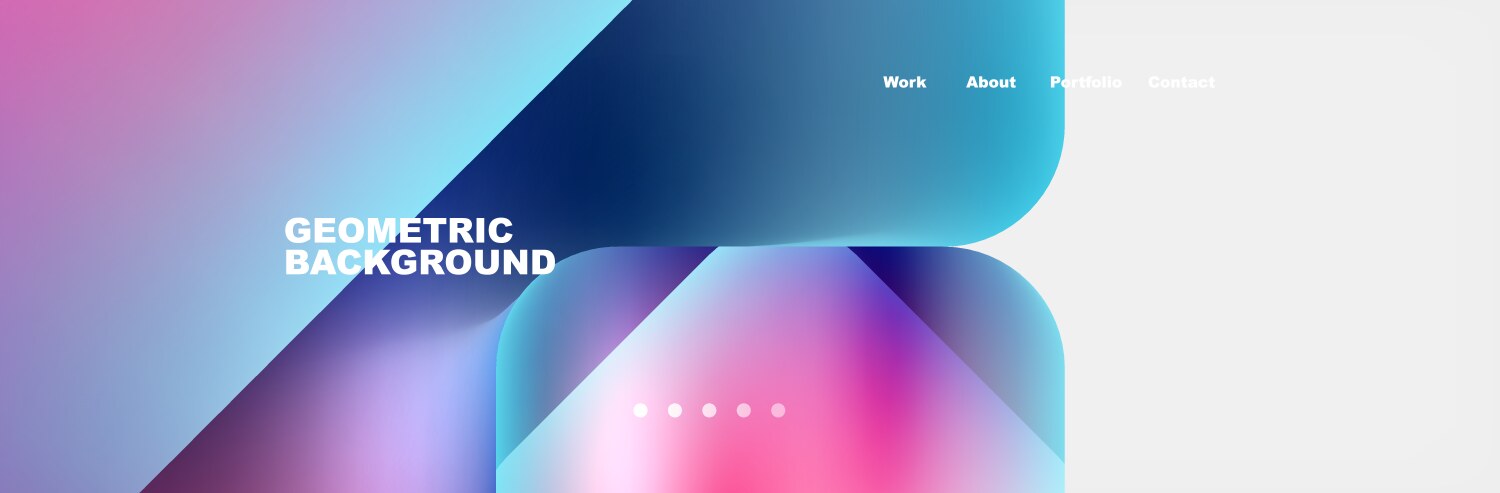 A sky blue and violet gradient creates a geometric