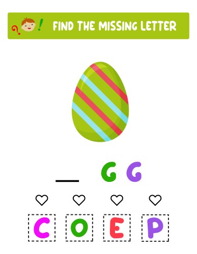 Find the missing letter easter eggs educational Vector Image