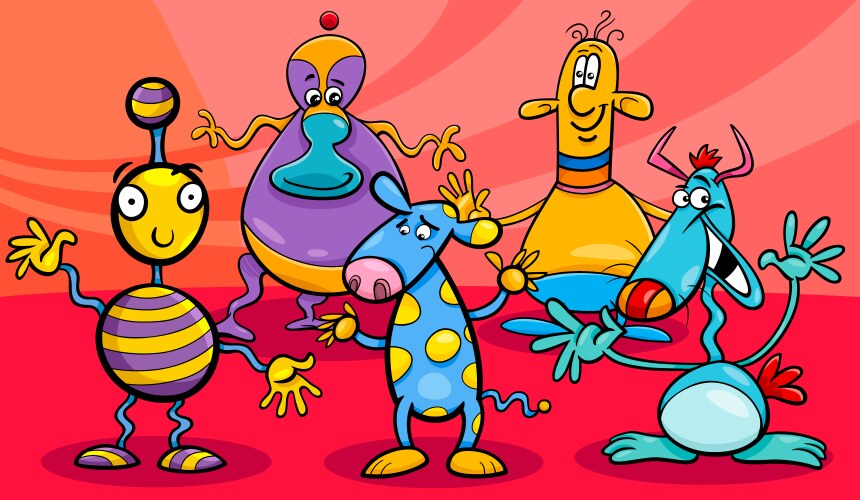 Ufo aliens group cartoon Royalty Free Vector Image