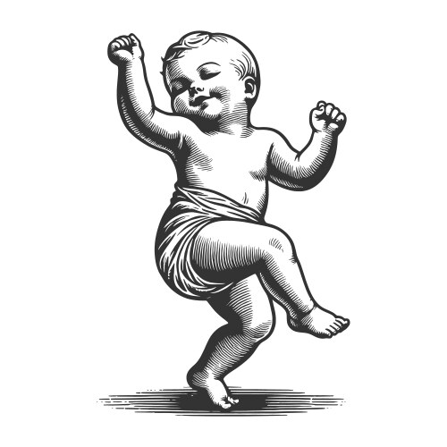 Joyful baby dancing engraving sketch Royalty Free Vector